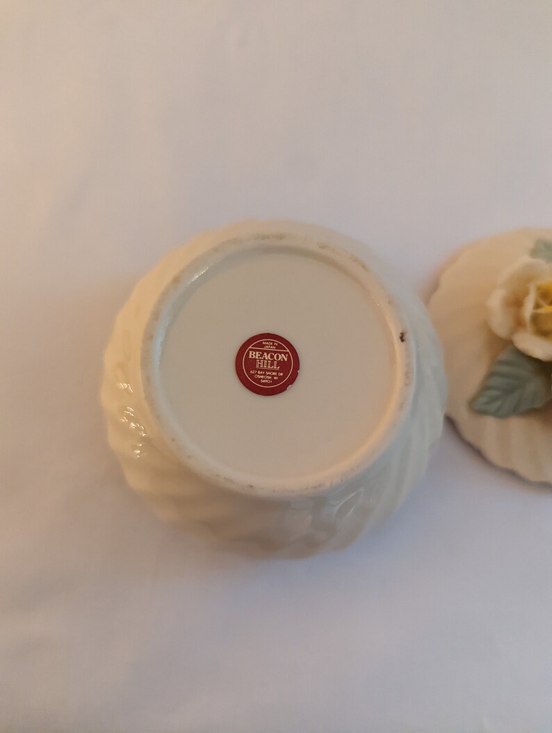 Vintage Japan Porcelain Enesco Round Trinket Box With Applied Yellow ...