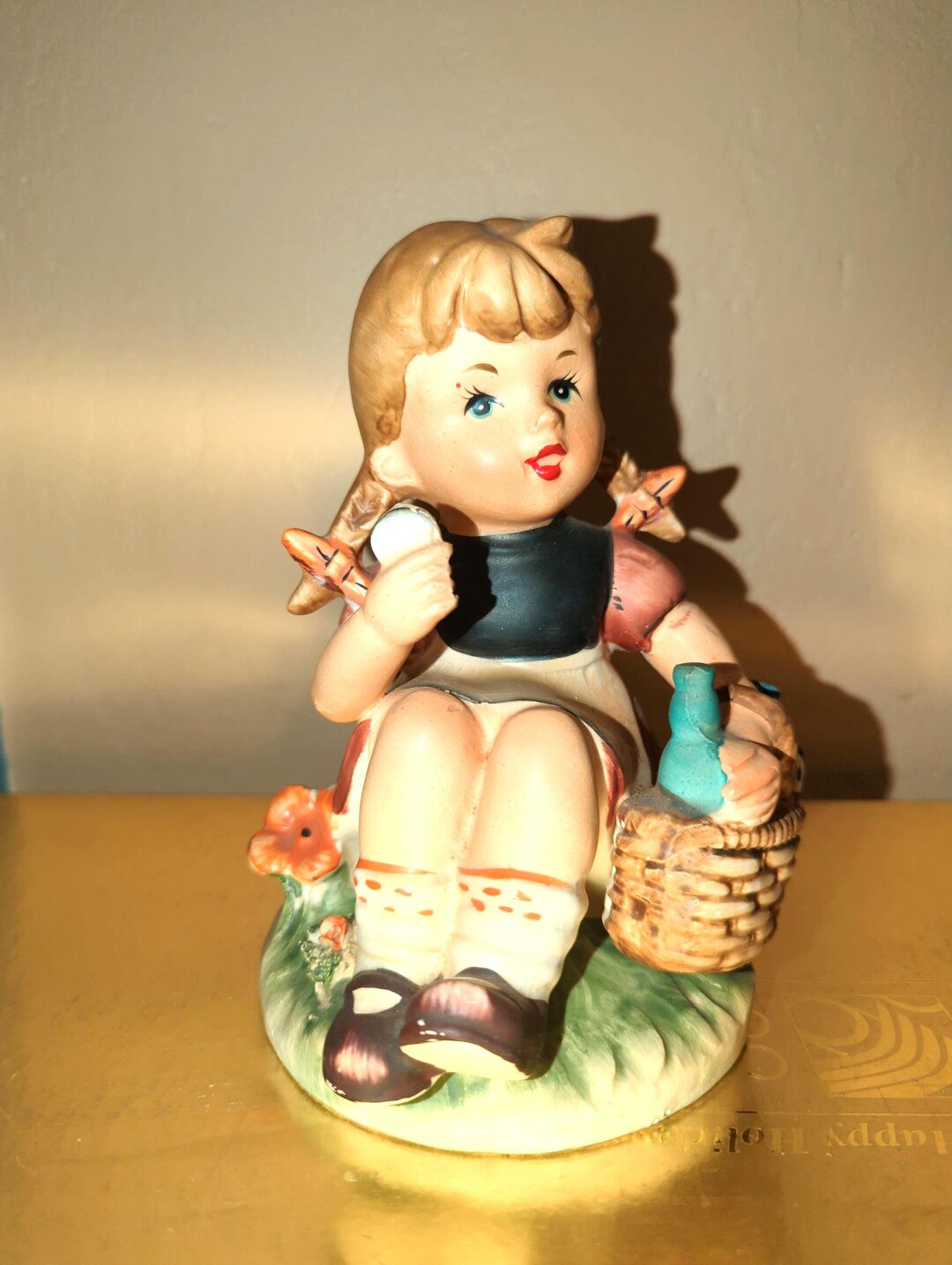 Vintage Enesco Imports Ceramic Figurine Girl Sitting W/basket of ...