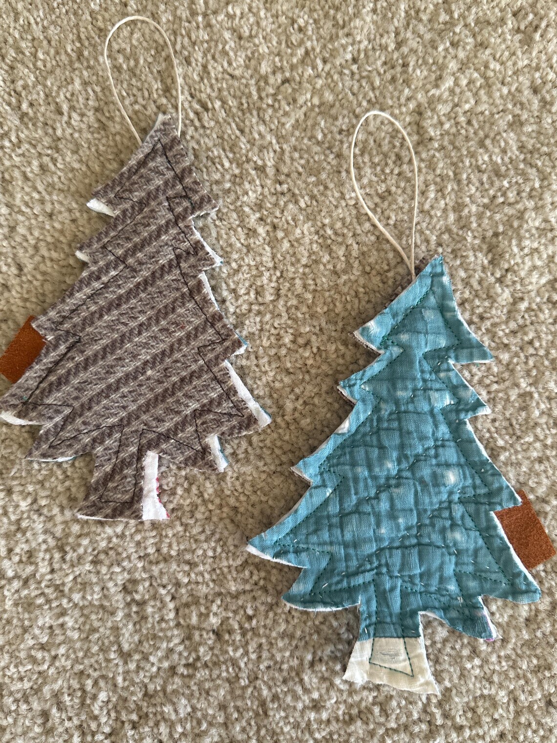 Quilted Christmas Tree Ornament Set: Upcycled Vintage Linen, Handmade ...