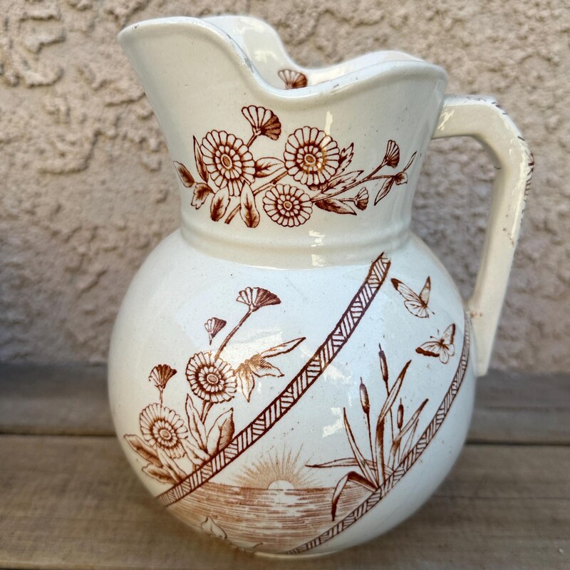 Brown Transferware Pitcher - Etsy
