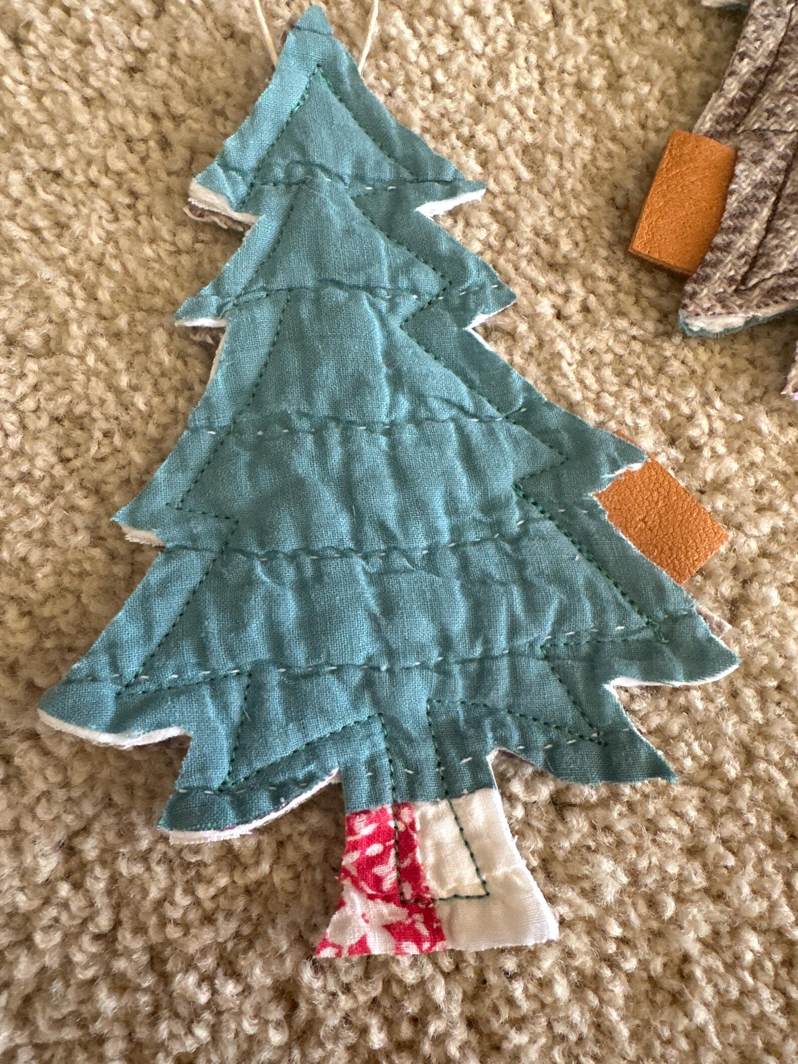 Quilted Christmas Tree Ornament Set: Upcycled Vintage Linen, Handmade ...