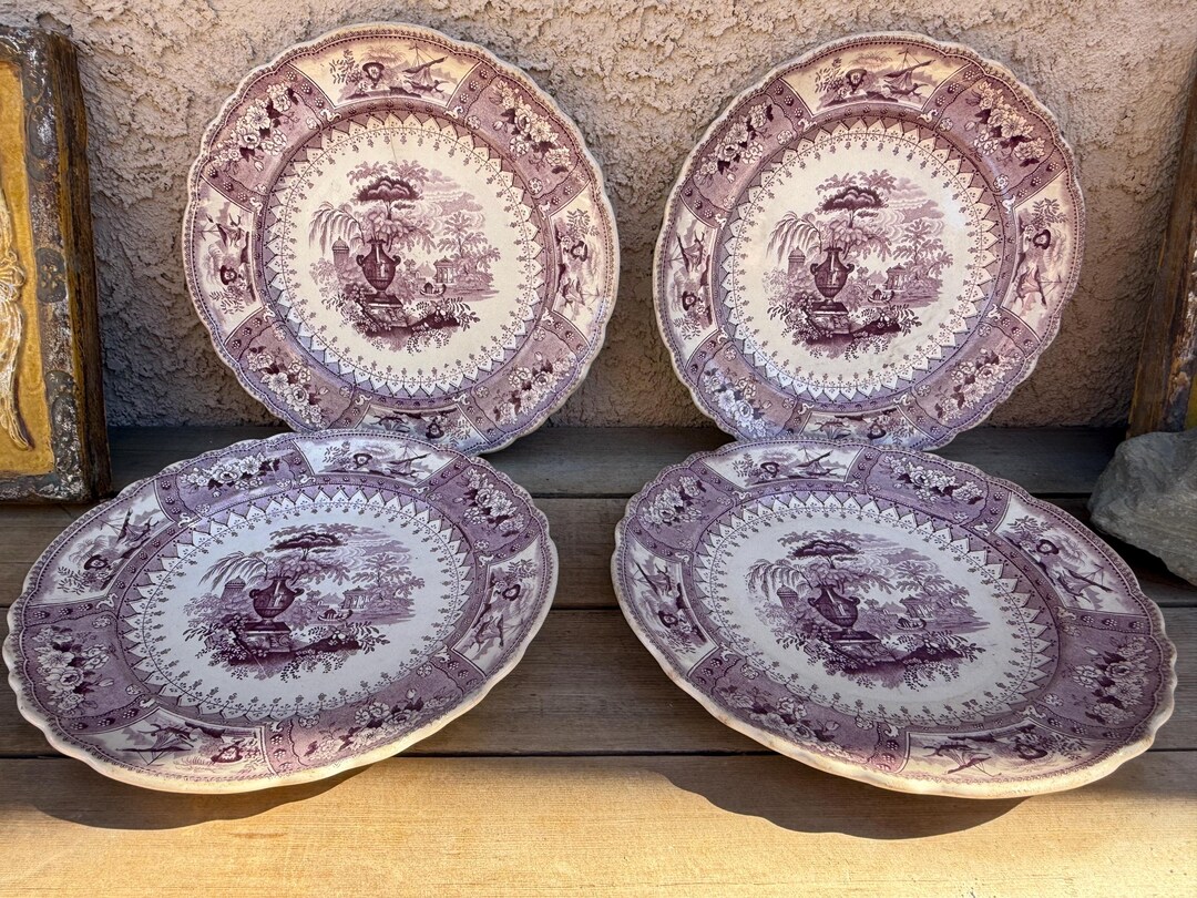 Set of 4 Antique Victorian Canova 9.25” Salad Plates Mulberry Purple ...