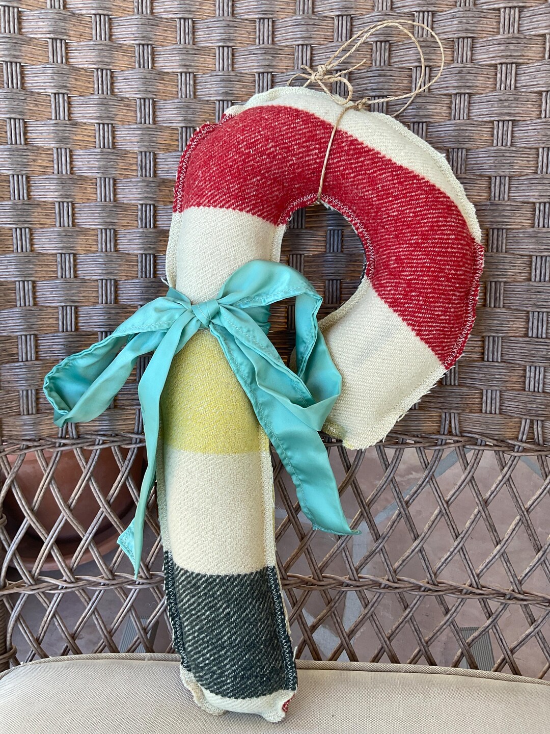 16.5 Candy Cane Pillow Peg Hanger Upcycle Hudson Bay Vintage Wool ...