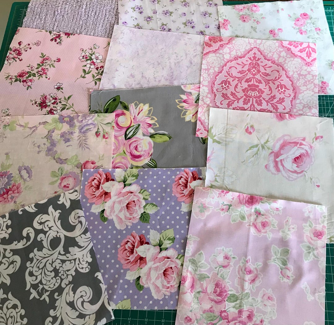 Remnant Fabric Pack, Tanya Whelan Purple Pink Ivory Gray Roses Cotton ...