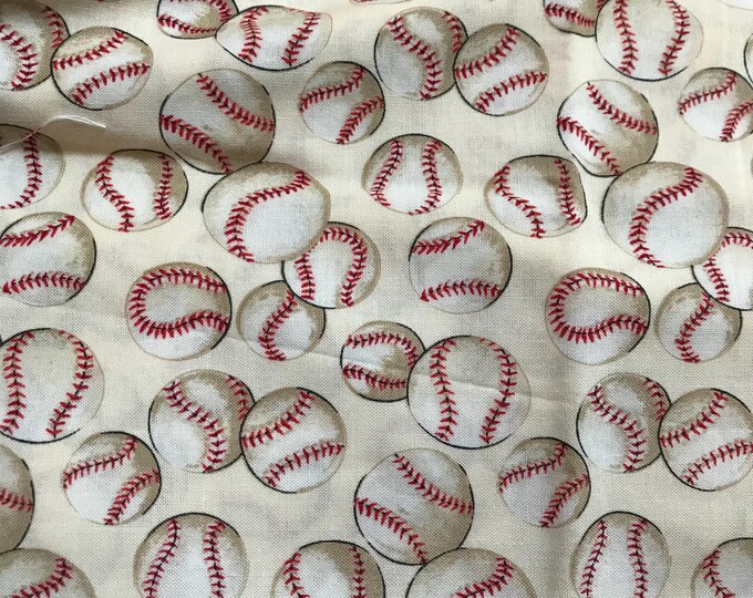 1/2 Yard Alexander Henry Baseball Fabric, OOP 2002 Baseballs Cream off ...