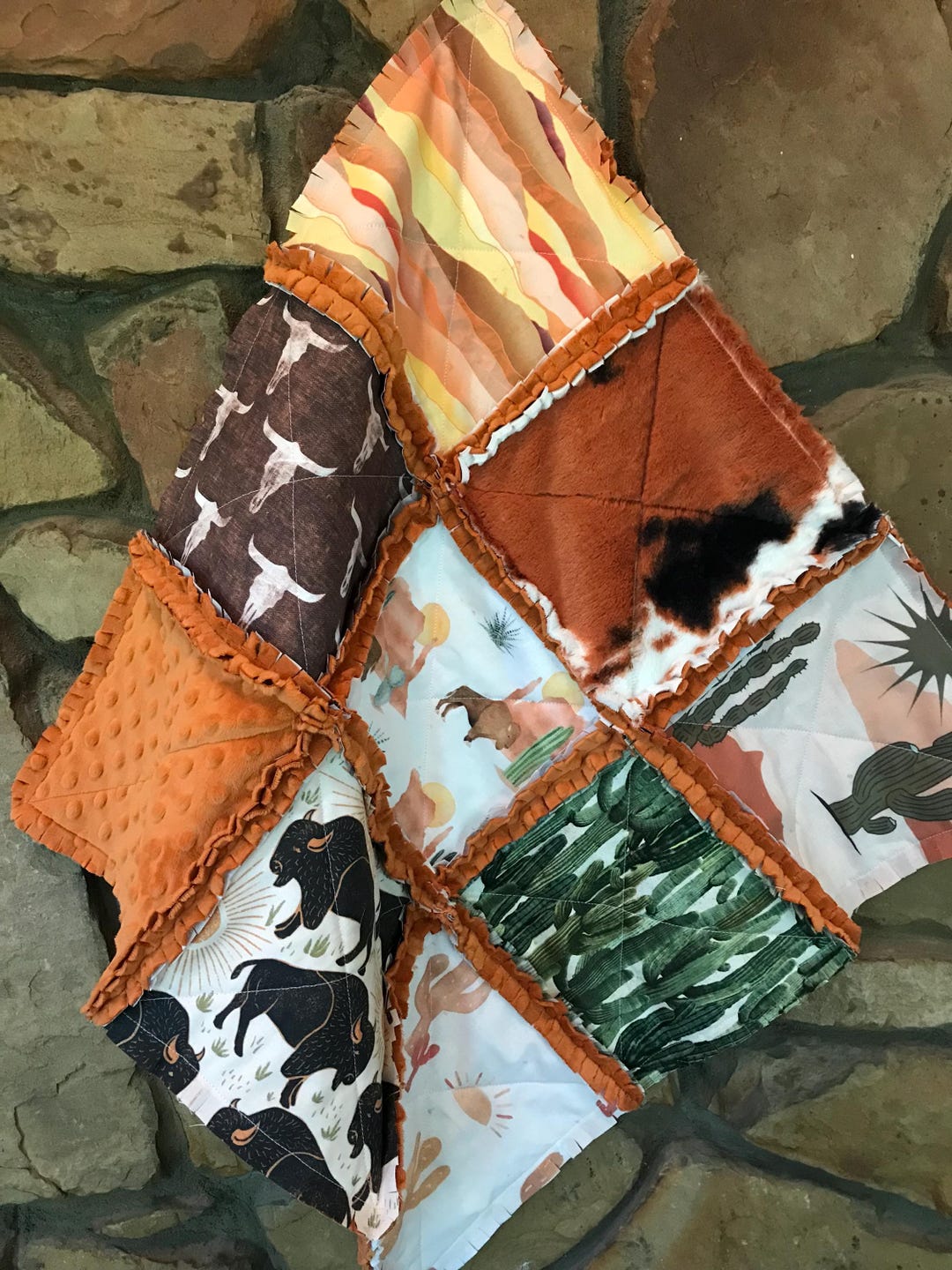 Desert Cactus Landscape Lovey, Sun Buffalo Bison Rust Green Cottagedome ...