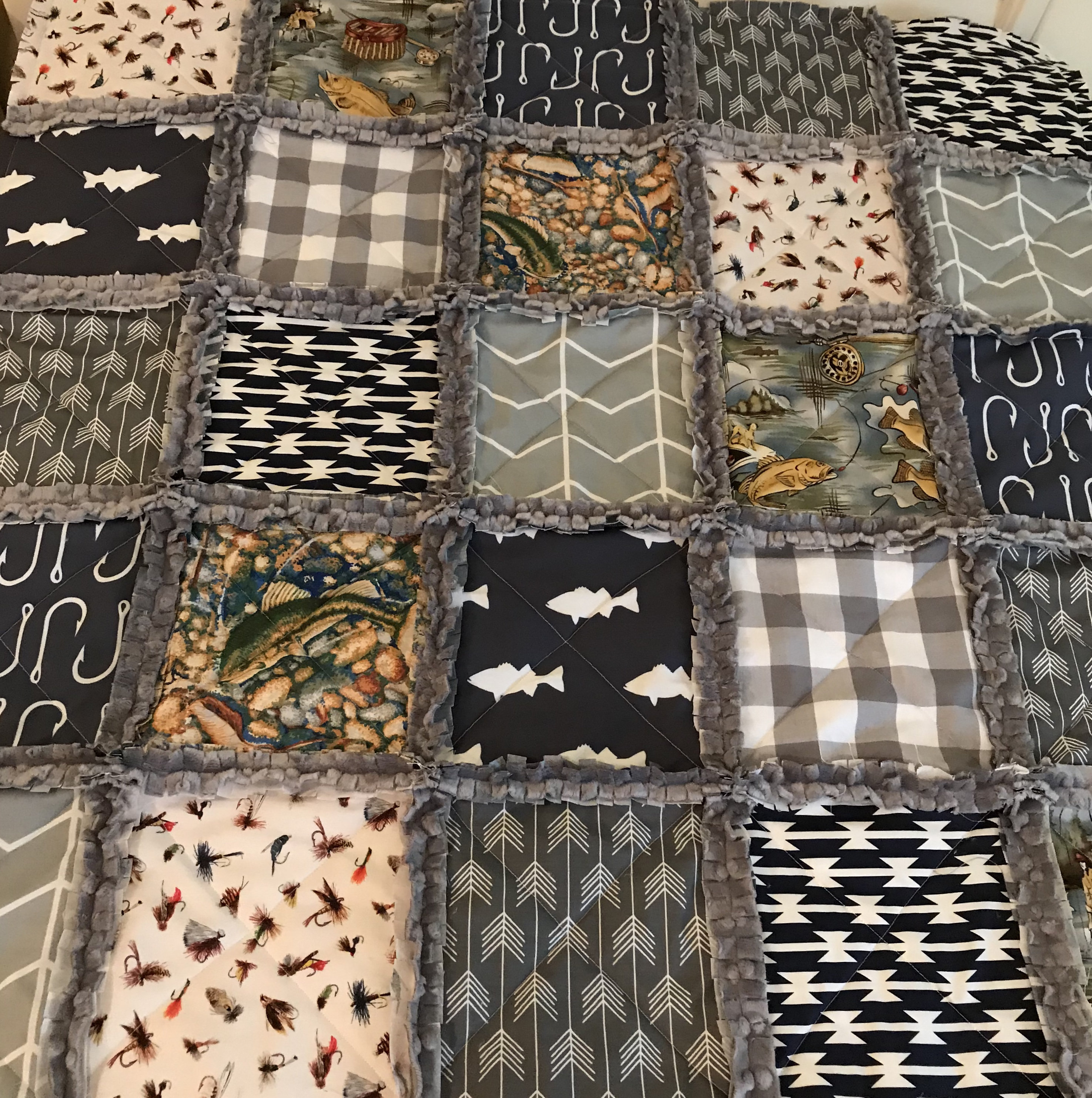 Fishing Crib Rag Quilt Baby Quilt Fish Fly Fishing Hooks | Etsy