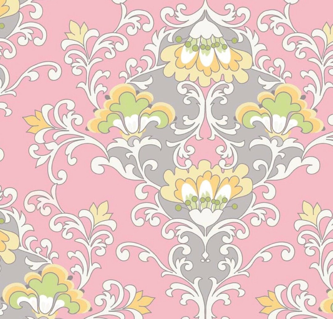 CLEARANCE 1/2 Yard Priscilla Fabric, Riley Blake Pink Gray Green Fabric ...