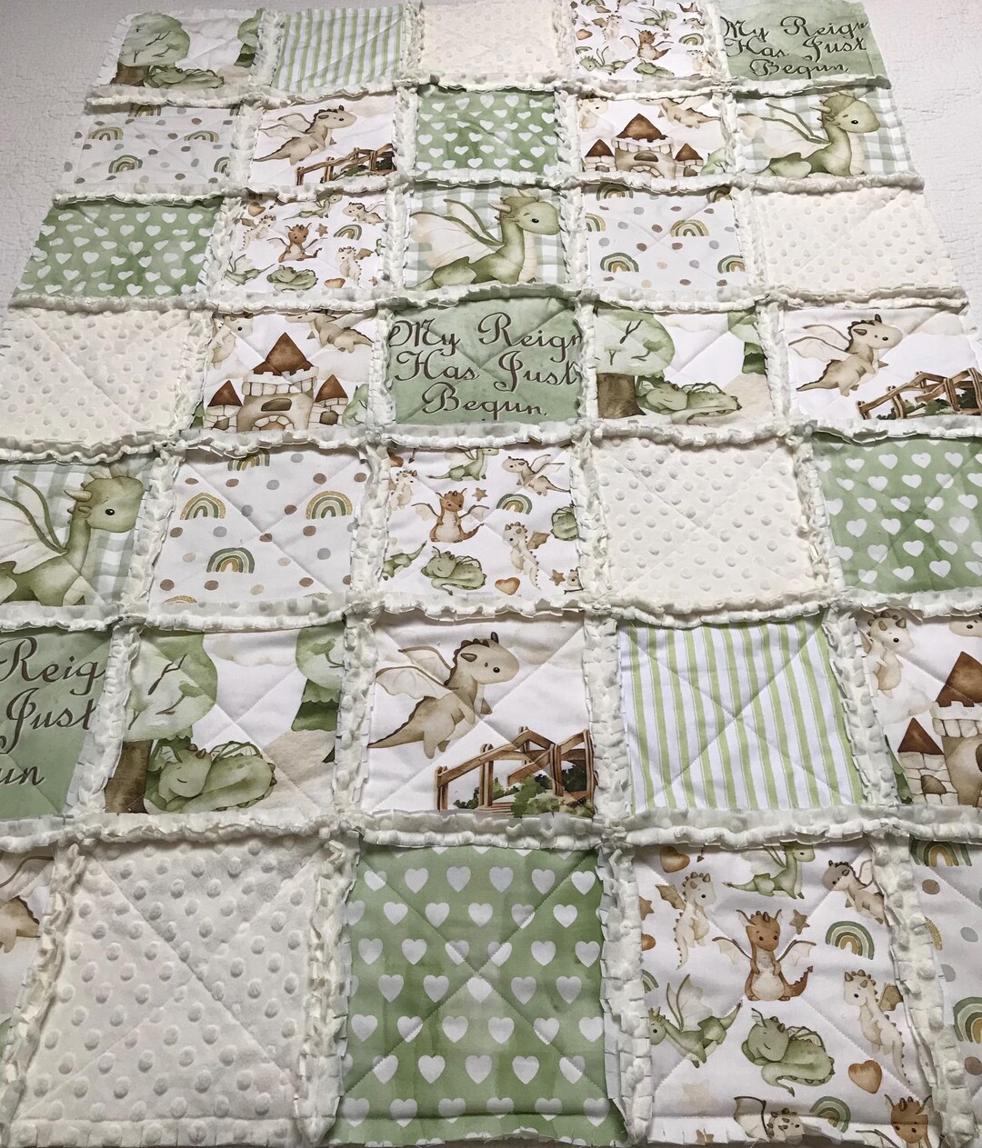 Baby Dragon Crib Rag Quilt, so Cute Green Tan Brown Castles Dragons - Etsy