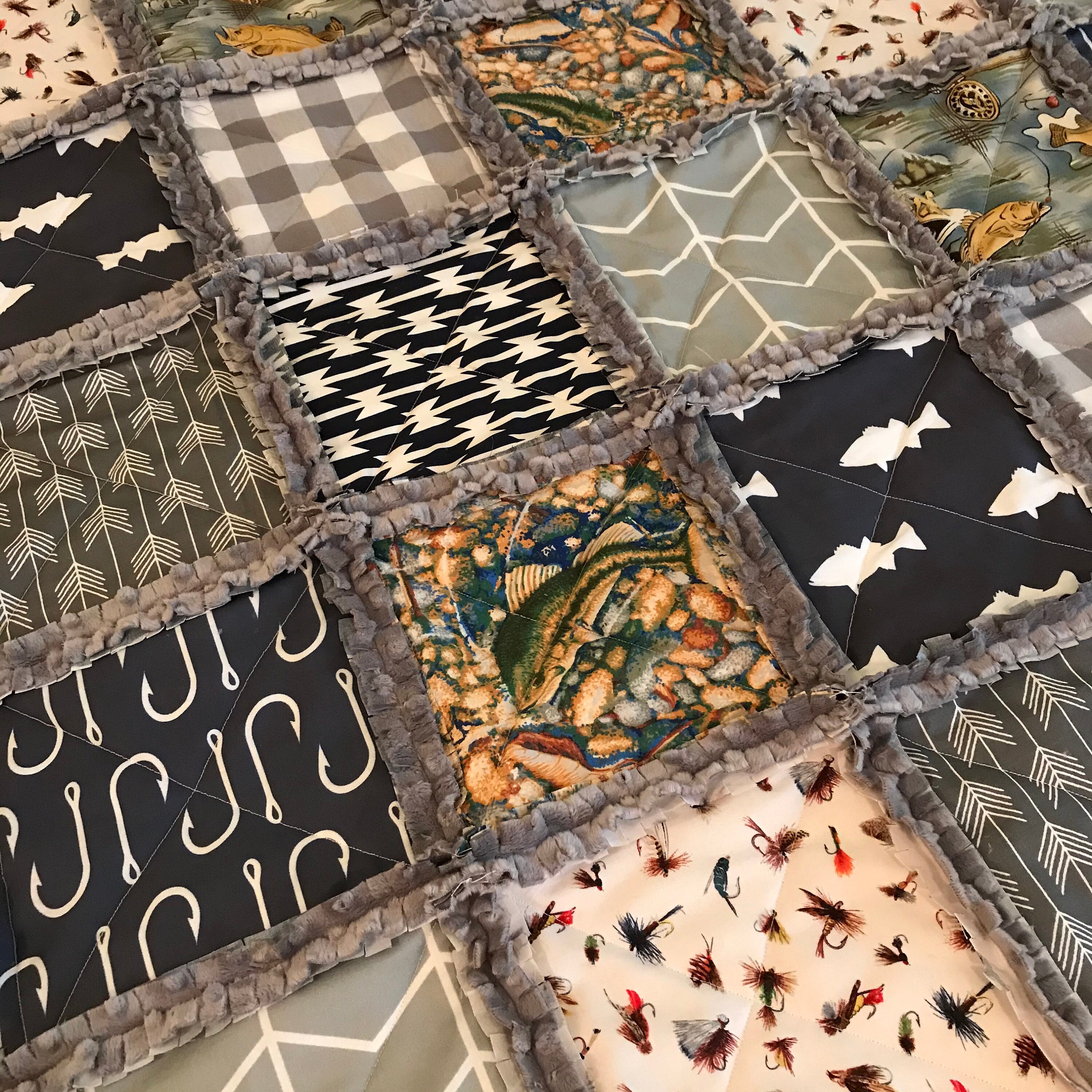 Fishing Crib Rag Quilt Baby Quilt Fish Fly Fishing Hooks | Etsy