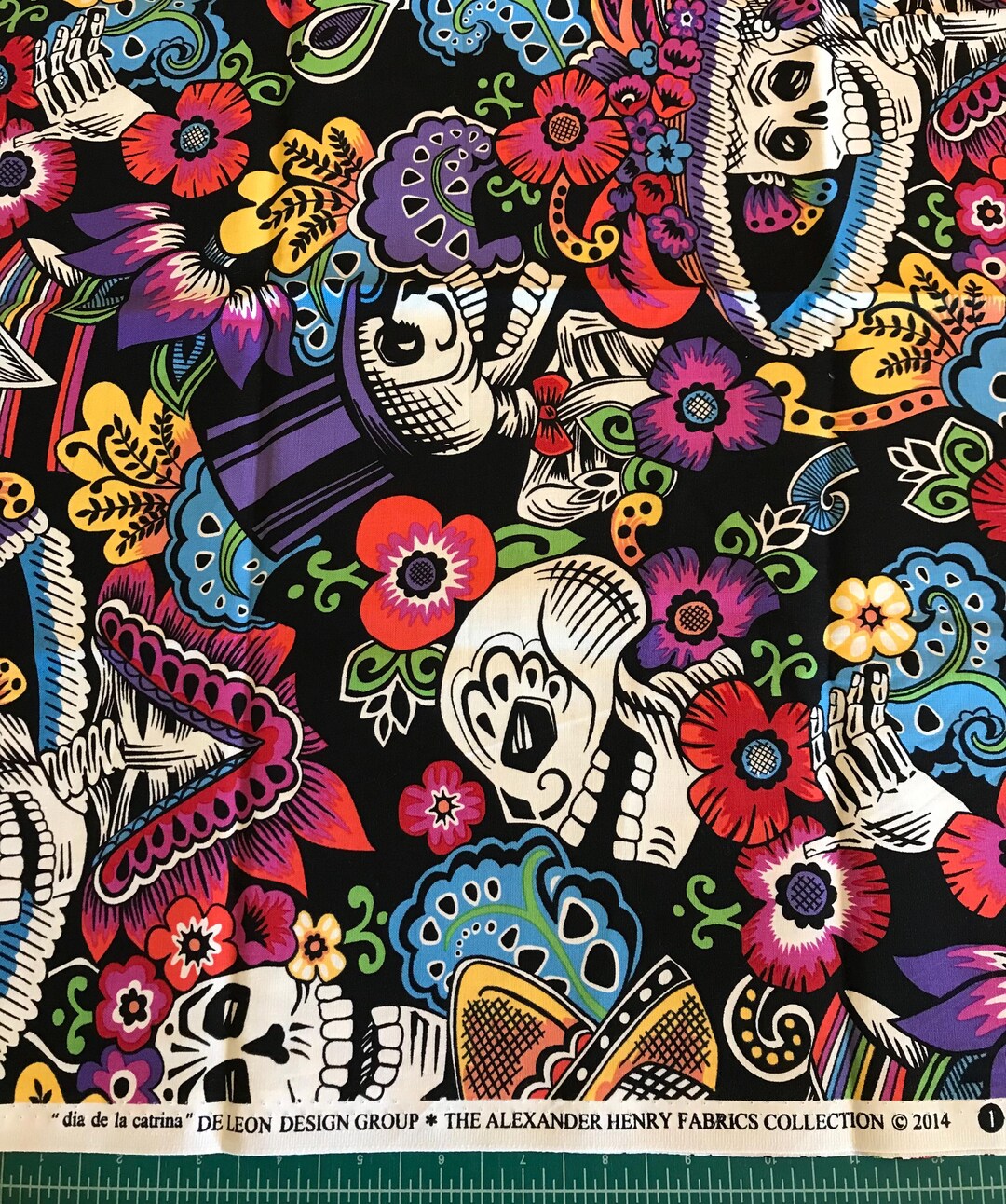 25” Remnant Piece of Fabric, Dia De La Catrina Alexander Henry 2014 ...