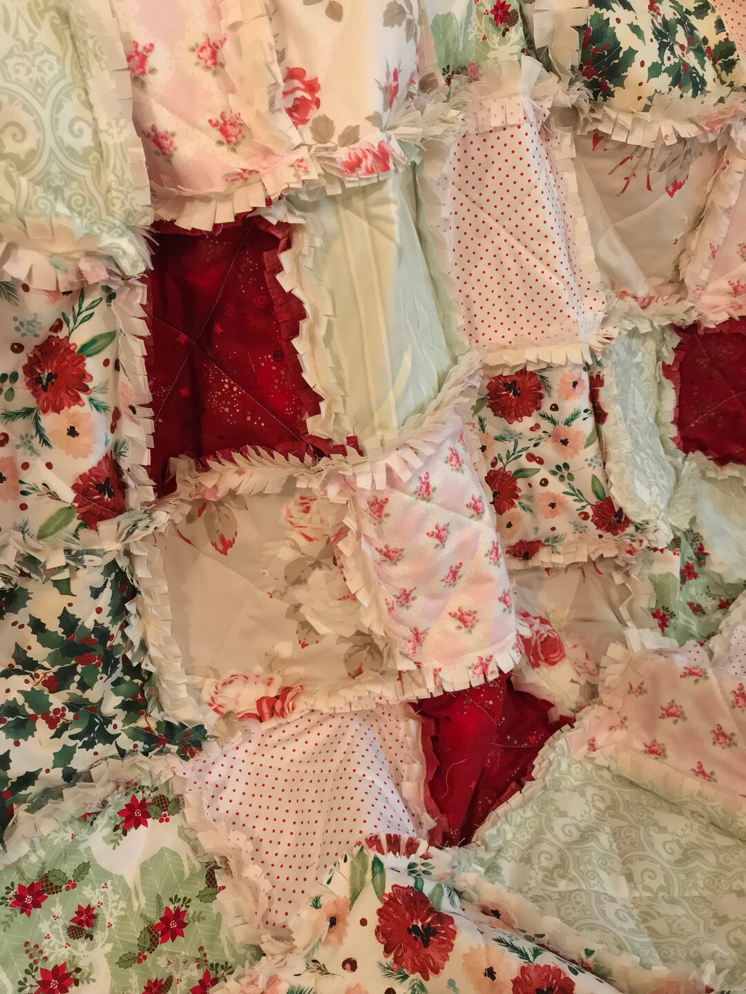 French Country Christmas Lap Rag Quilt: Red Deer Holly Gifts Green - Etsy