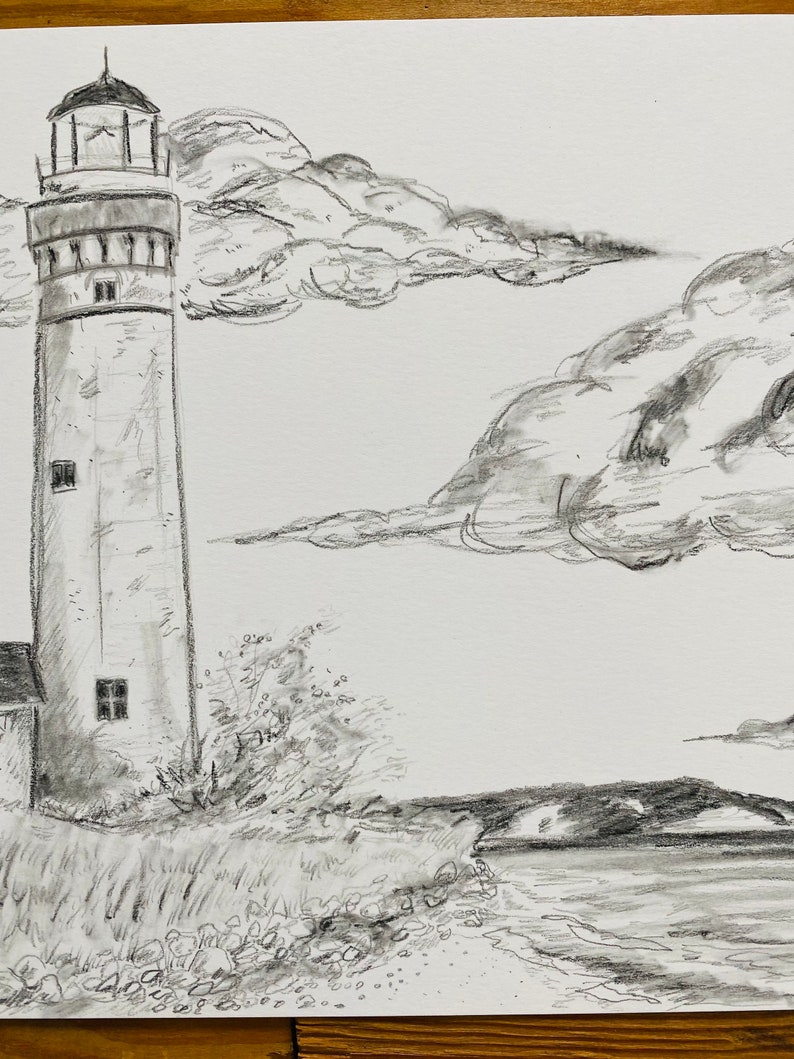 South Manitou Lighthouse Drawing, Sleeping Bear Dunes Art, Michigan ...