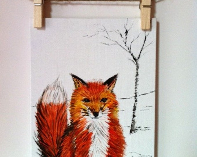 Original Watercolor and Ink Winter Fox Painting Size 6x8 - Etsy