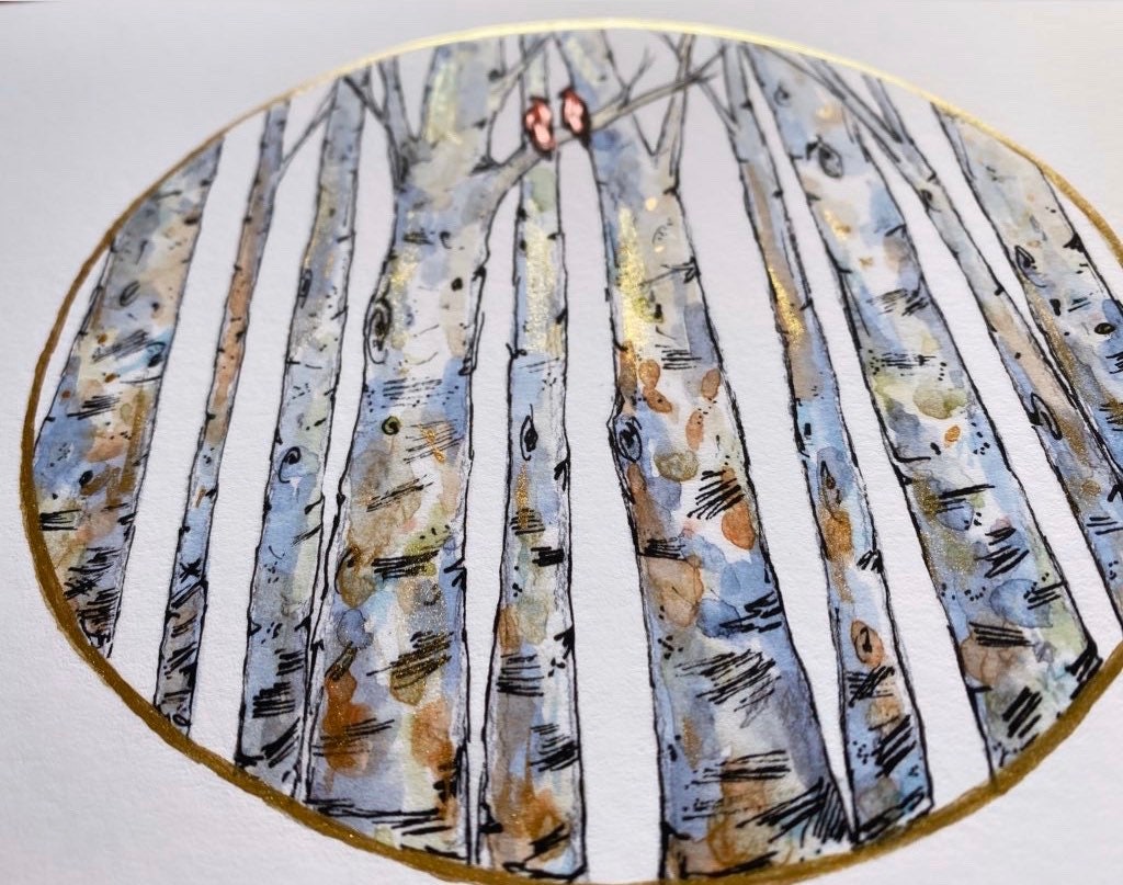 Original Fine Art Print Aspen Birch Tree Woodland Forest Bird | Etsy