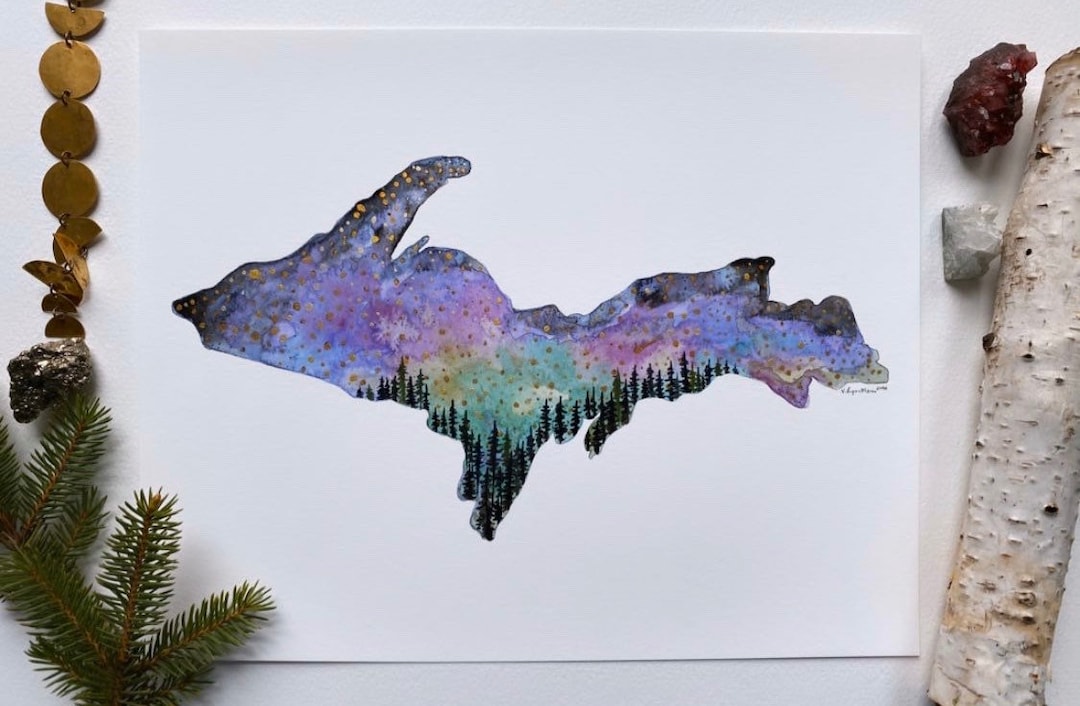 Michigan Art Print Upper Penninsula the UP Aurora Borealis - Etsy
