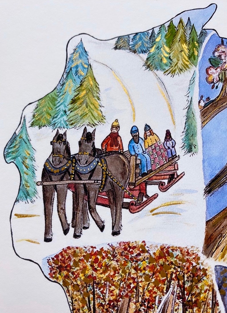 Wisconsin Art PRINT Four Seasons State Art Map Custom - Etsy