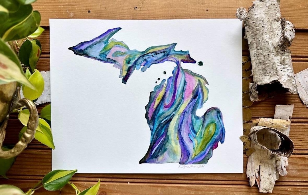 Michigan Map State Outline Original Watercolor Painting Art Print ...