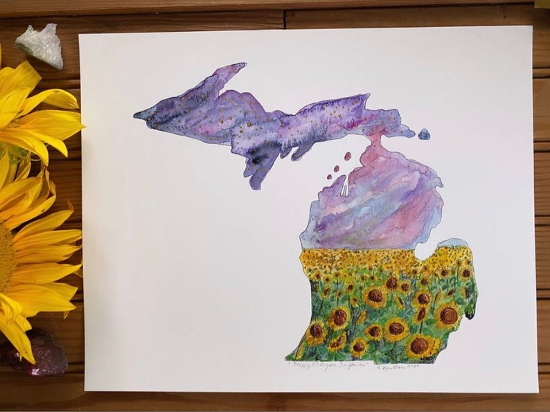 Michigan Art Print Fall Autumn Sunflowers Flower Sunset - Etsy