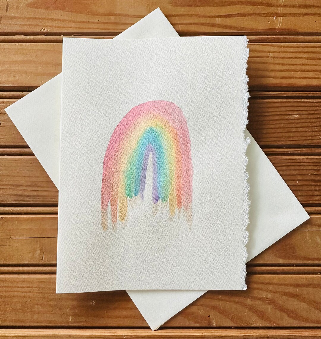 Original Card Illustration Watercolor Rainbow Painting Blank Greeting ...