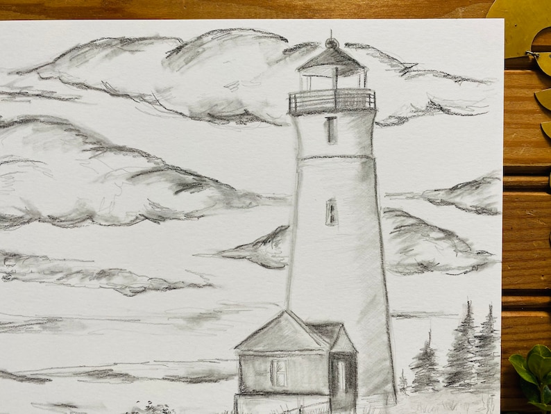 Original Crisp Point Lighthouse Drawing, Mackinac Island, Michigan ...