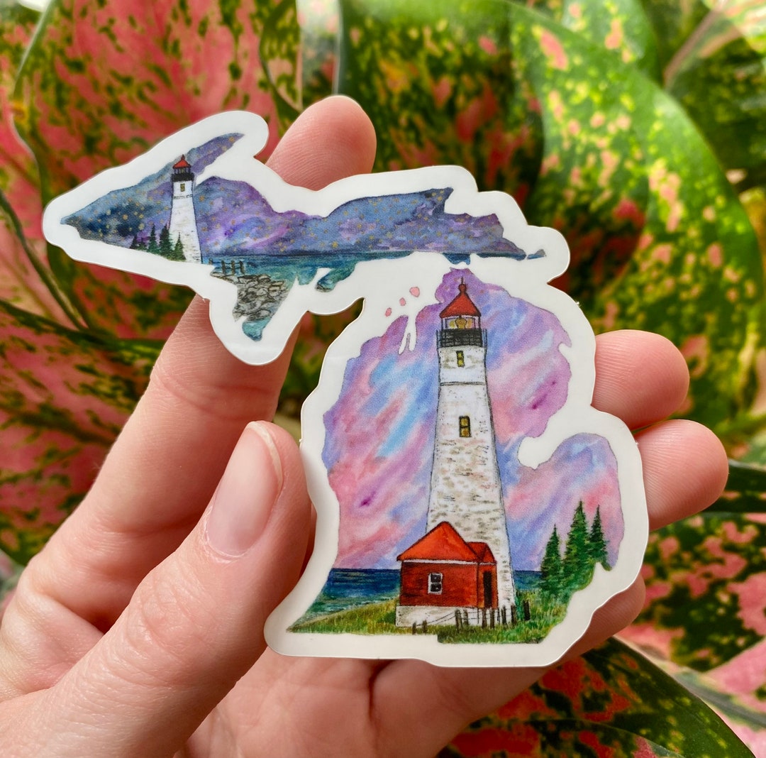 Michigan Crisp Point Lighthouse Colorful Sunrise Sunset Watercolor ...