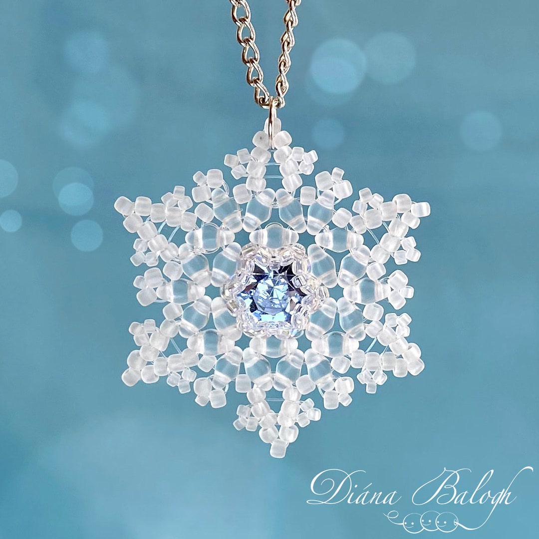 Beading Tutorial and Pattern Rimed Snowflake, Beaded Snowflake Pendant ...