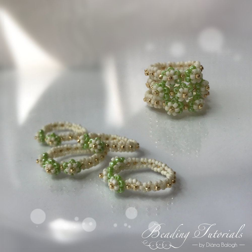 Tiny Flower Ring Beading Tutorials and Patterns Stacking - Etsy