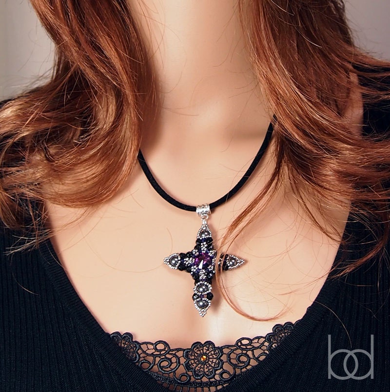 Beading Tutorial Crystal Cross Pendant, Beadwork Pattern With Swarovski ...