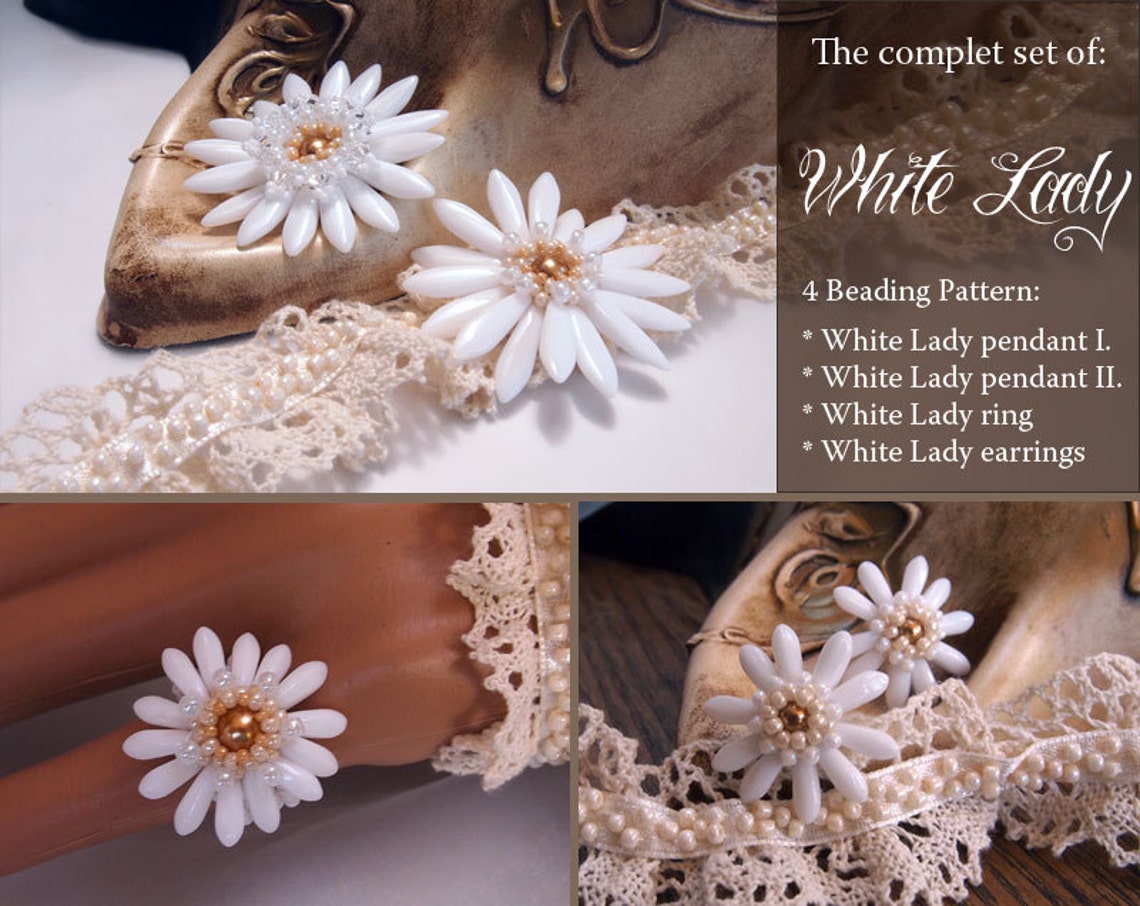 White Lady Beading Tutorial Set: White Lady I. and II. Flower Pendant ...