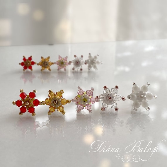 Beading Tutorial and Pattern Flower Earrings Bicone Crystal | Etsy