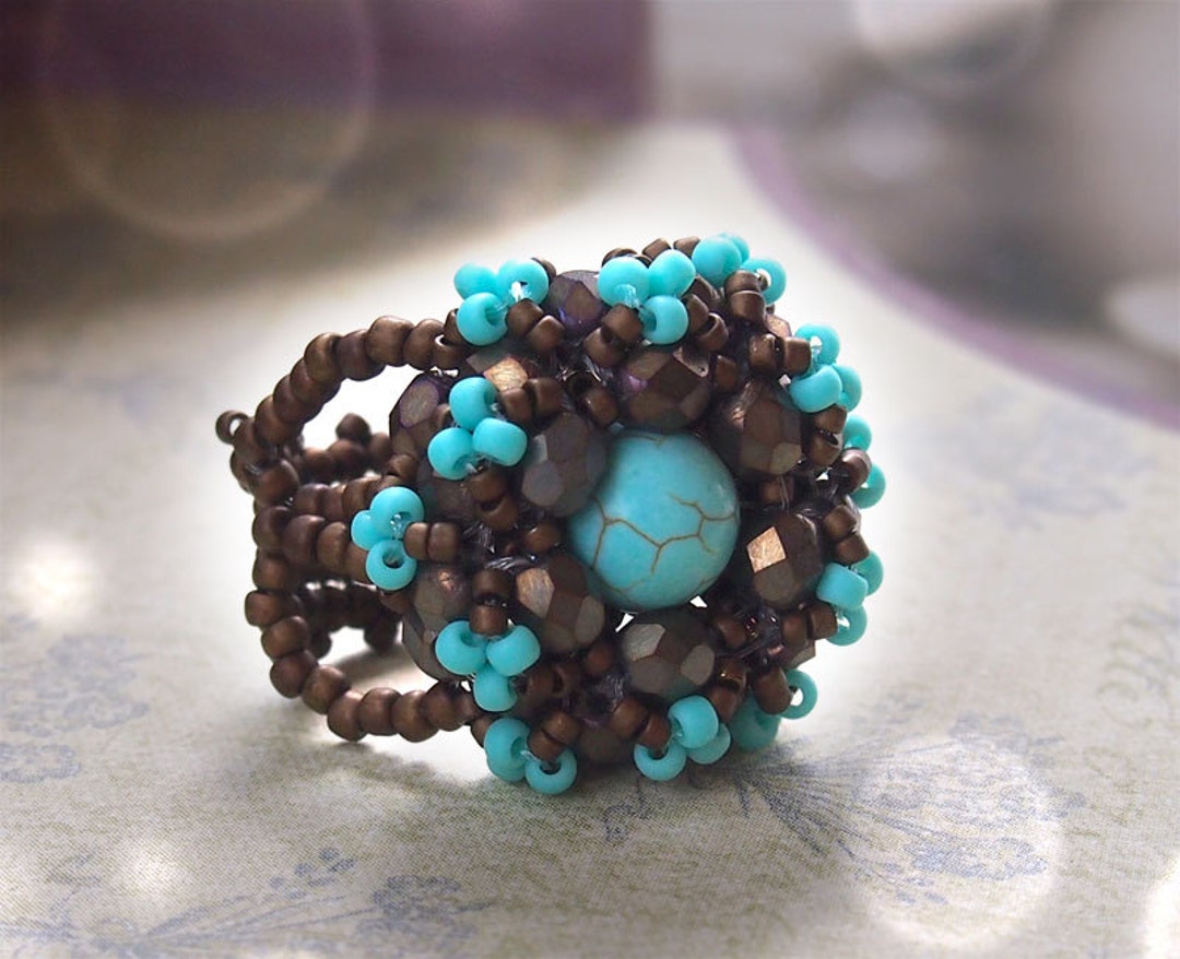 Triangular Right Angle Weave Tutorial Annie Ring, Beading Pattern, Beaded Ring Tutorial - Etsy