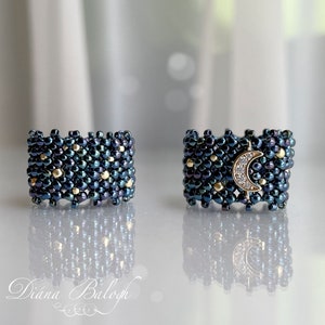 Beading Pattern Starry Night Flat Chenille Stitch® Ring Beading Tutorial Ring Flat Chenille Ring ...