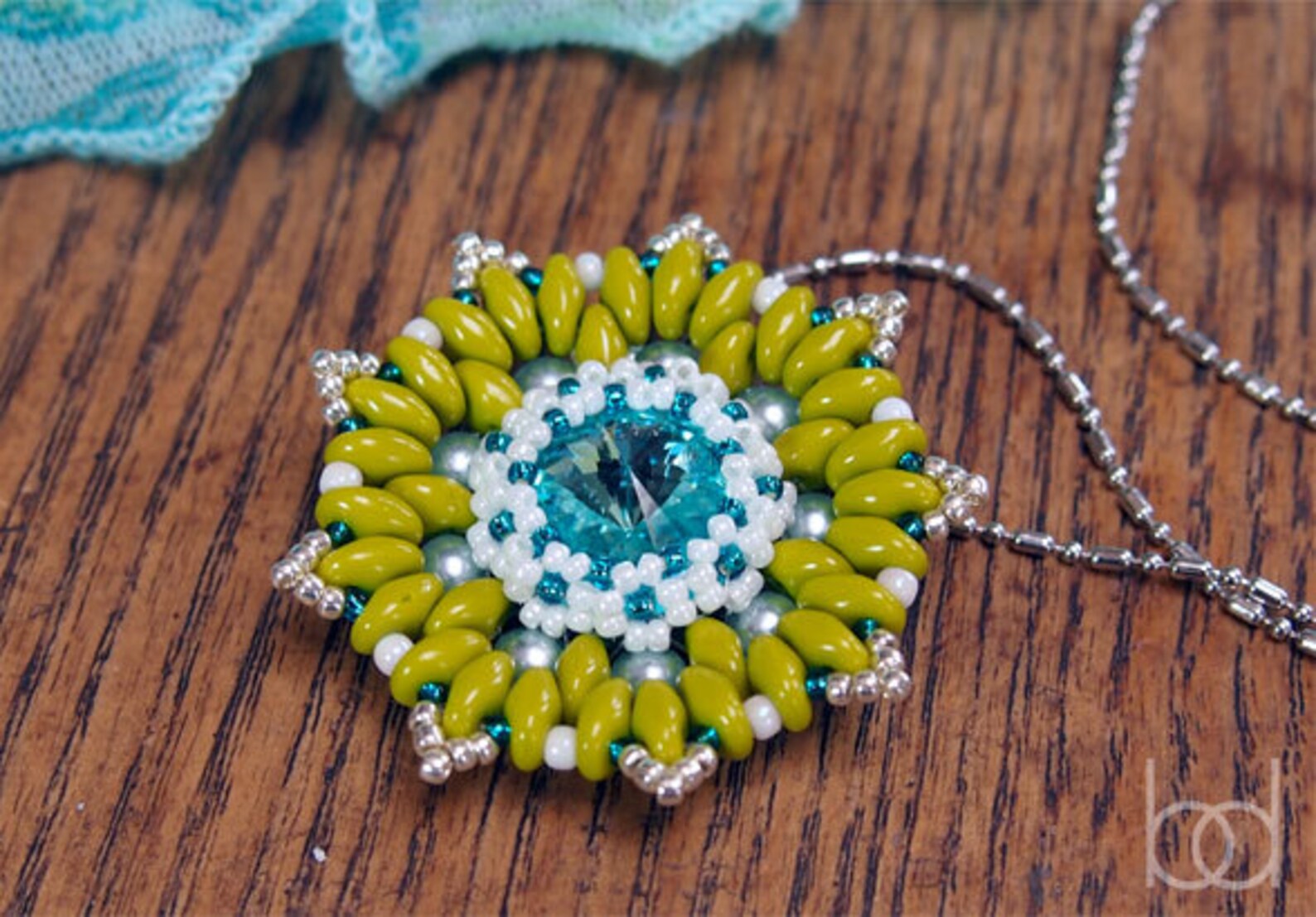 Oasis Pendant Beading Pattern, Swarovski Rivoli and Super Duo Bead Pendant Beading Tutorial, PDF ...