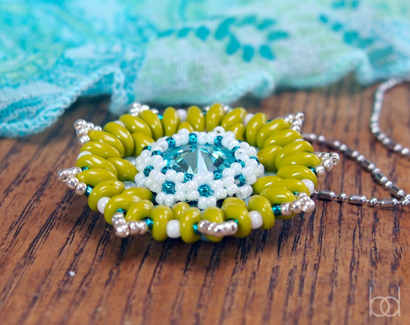 Oasis Pendant Beading Pattern, Swarovski Rivoli and Super Duo Bead Pendant Beading Tutorial, PDF ...