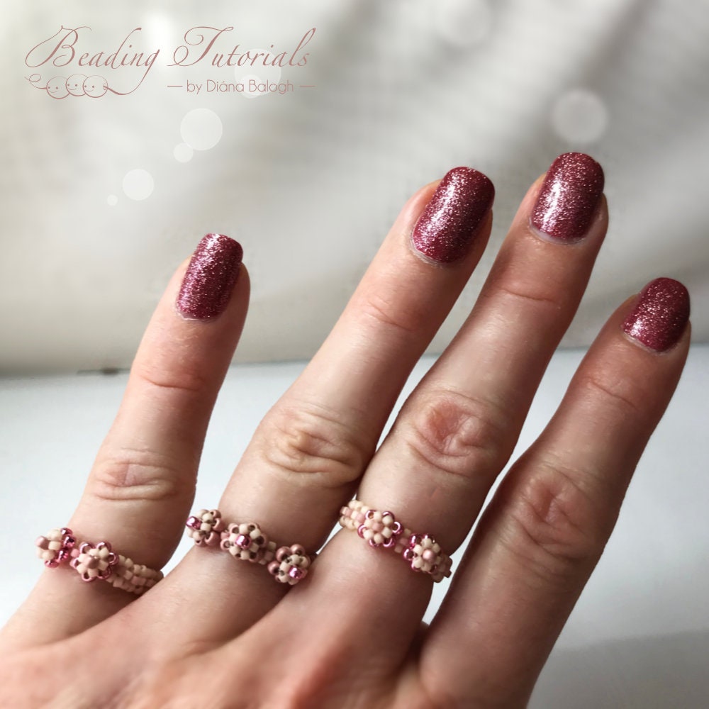 Tiny Flower Ring Beading Tutorials and Patterns Stacking - Etsy