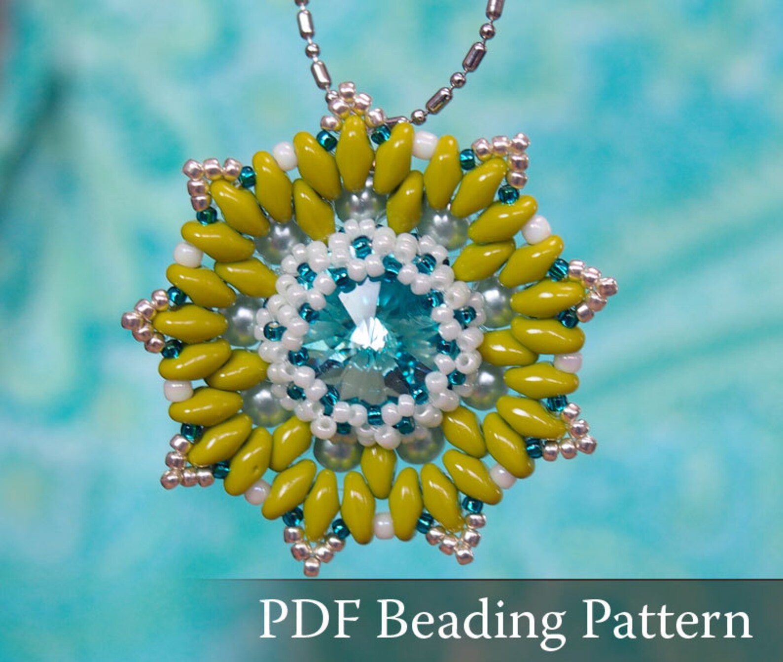 Oasis Pendant Beading Pattern, Swarovski Rivoli and Super Duo Bead ...