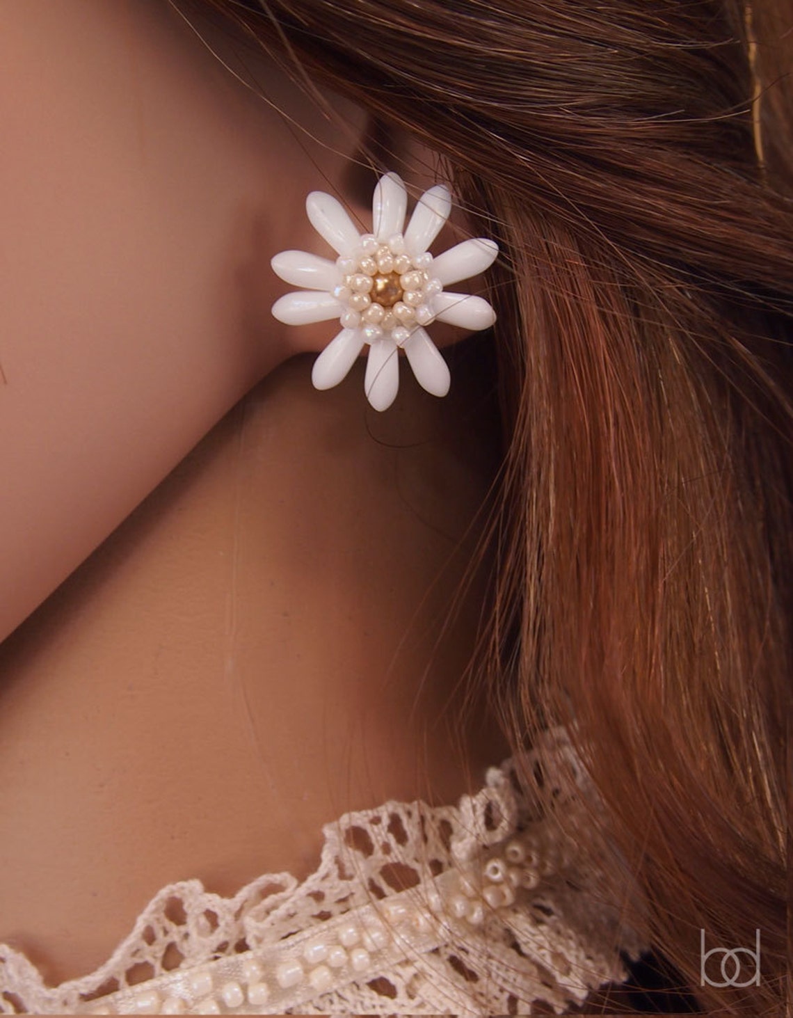 Beading Tutorial White Lady Flower Earrings, Beading Pattern Earrings ...