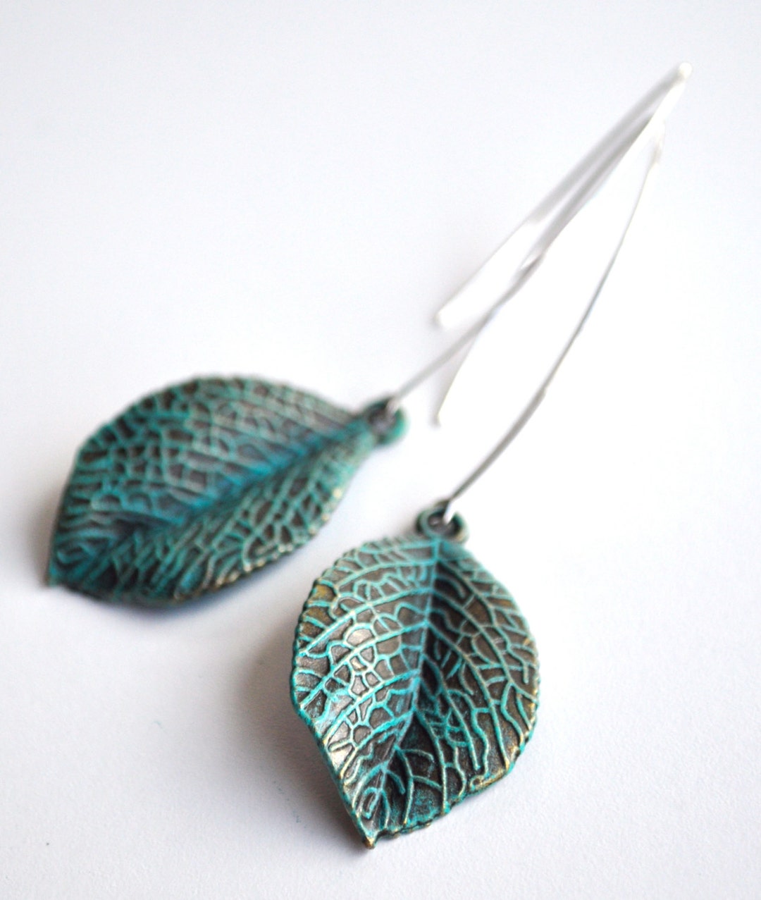 Turquoise Leaf Earrings, Green Leaf, Leaf Jewelry, Silver and Turquoise Earrings, Boho Jewelry ...