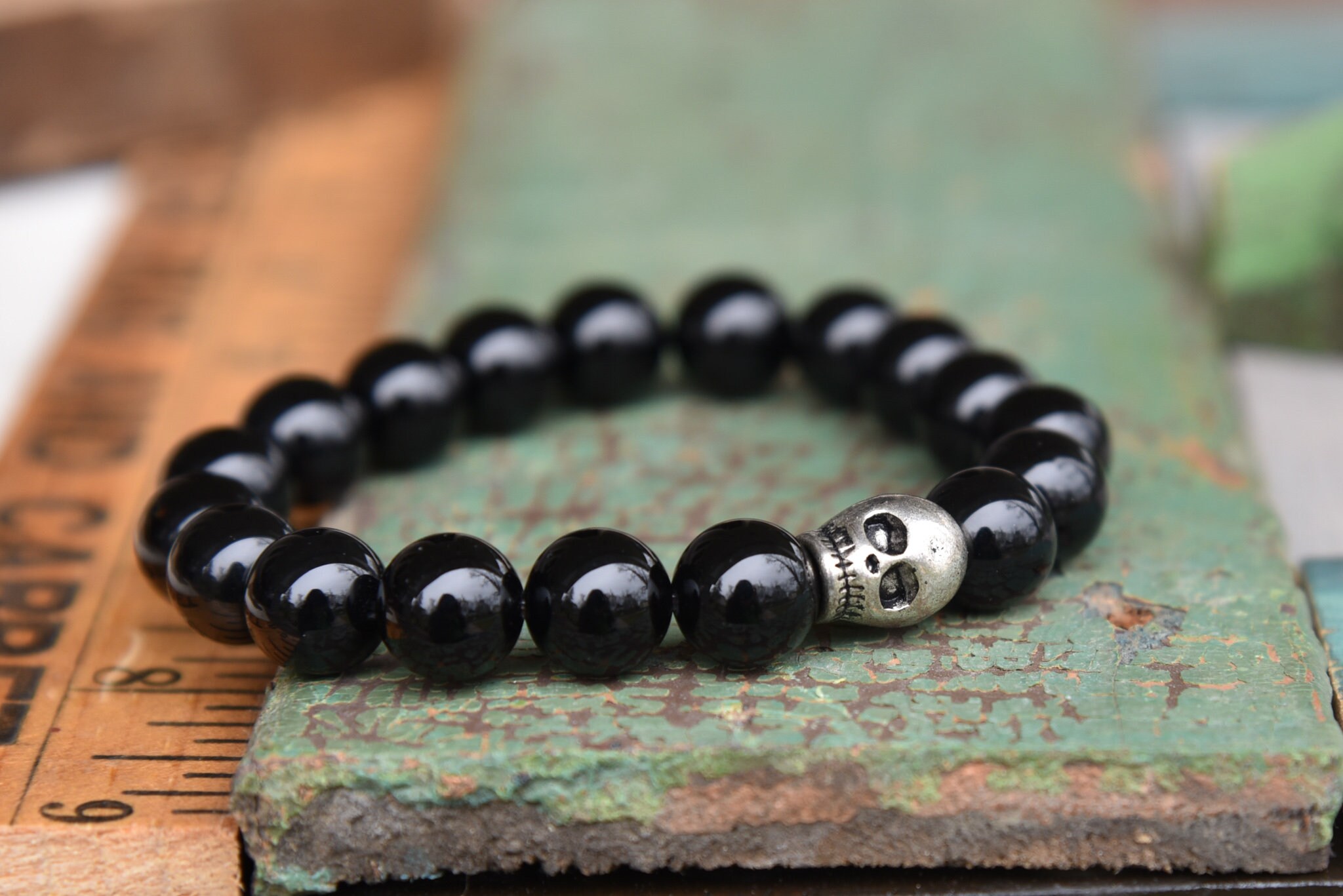 Skull Bracelet Black Bracelet Halloween Jewelry Skull - Etsy