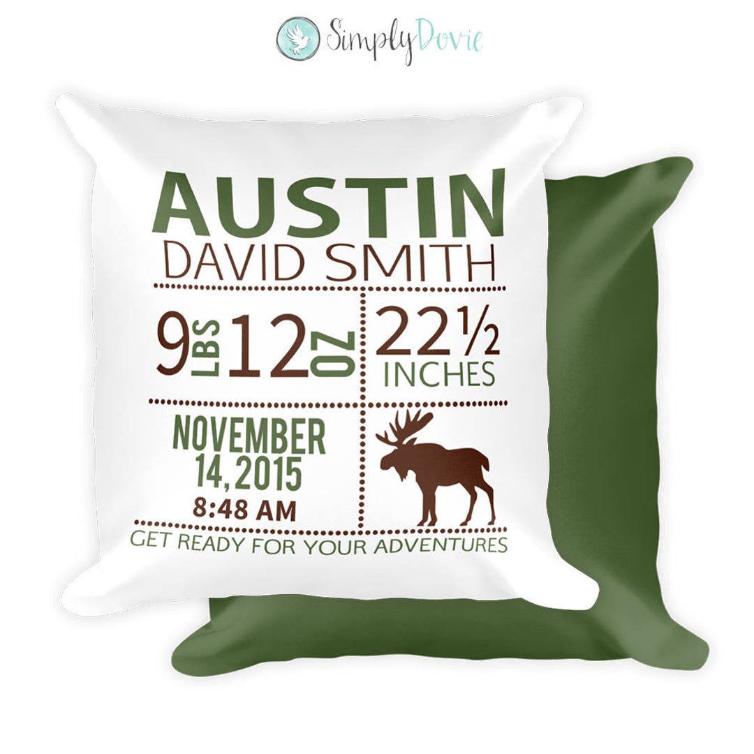 Moose Birth Announcement Pillow Personalized Woodland Newborn - Etsy