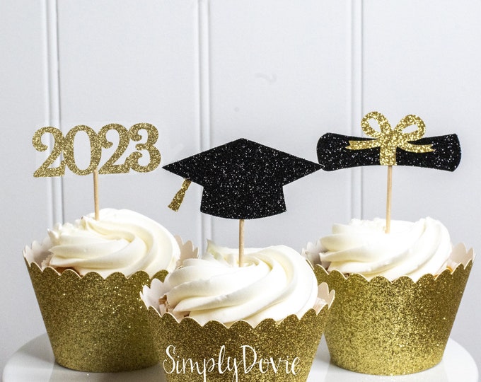 Graduation Cupcake Toppers, Class of 2023 Cupcake Toppers, Custom ...