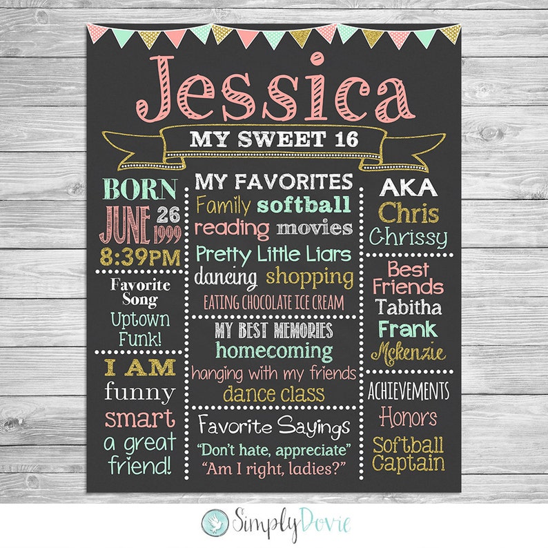sweet-16-birthday-chalkboard-poster-of-favorite-things-etsy