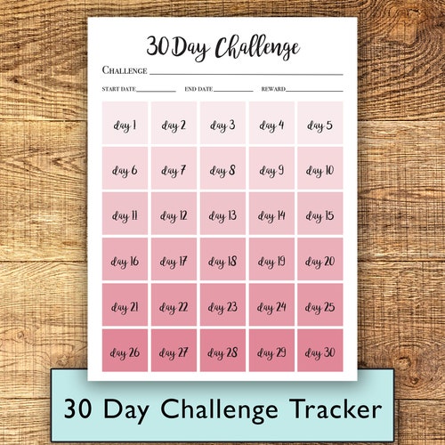 30 Day Challenge Tracker in Ombre Dusty Rose Print at Home | Etsy