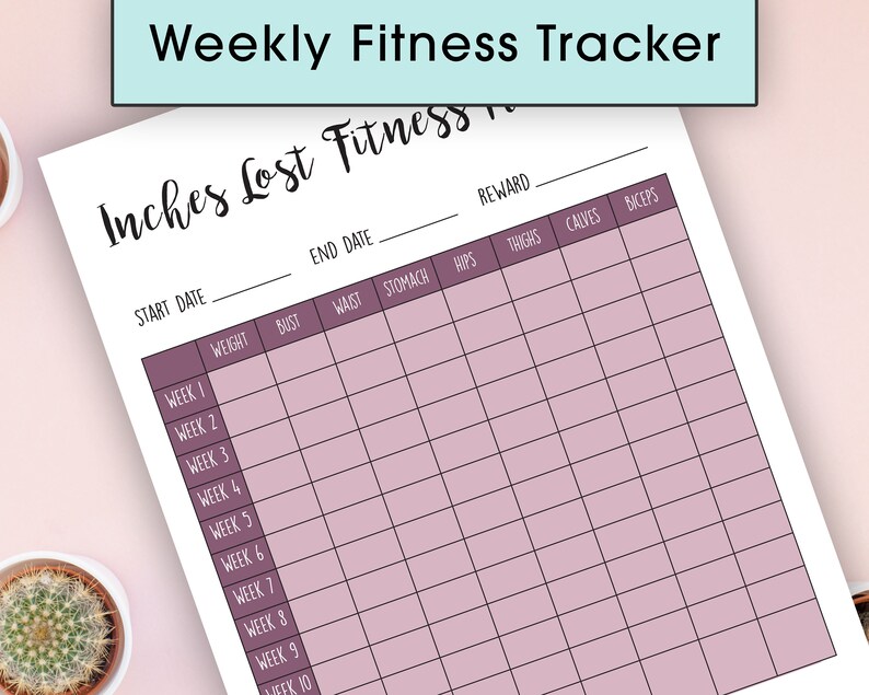 12 Week Fitness Tracker Inches & Weight Loss Calendar in Two Tone Mauve ...
