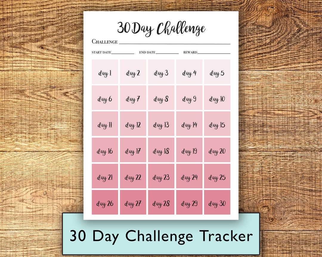 30 Day Challenge Tracker in Ombre Dusty Rose, Print at Home Instant ...