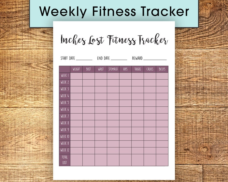 12 Week Fitness Tracker; Inches & Weight Loss Calendar in Two Tone ...