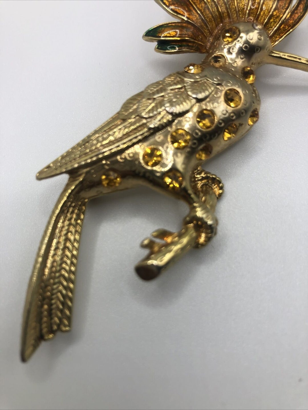 1960s Hummingbird Bird Crest Rhinestone & Enamel Brooch 3.5" - Etsy