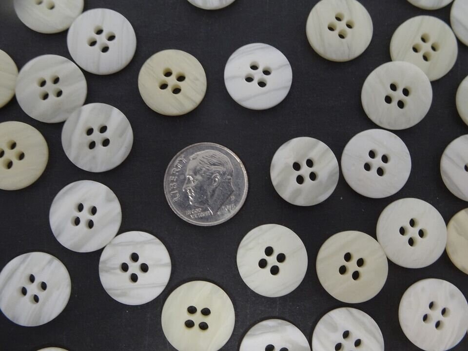 Vintage White Granite Marble Pattern Round 4-hole Buttons 15mm Lot of ...