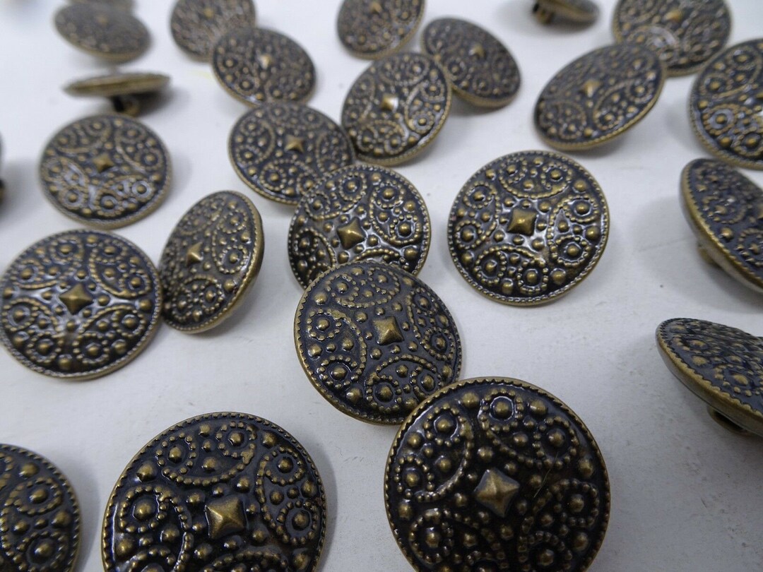 Vintage Antique Nickel Black Geometric Shank Buttons 22mm Lot of 3 A120 ...
